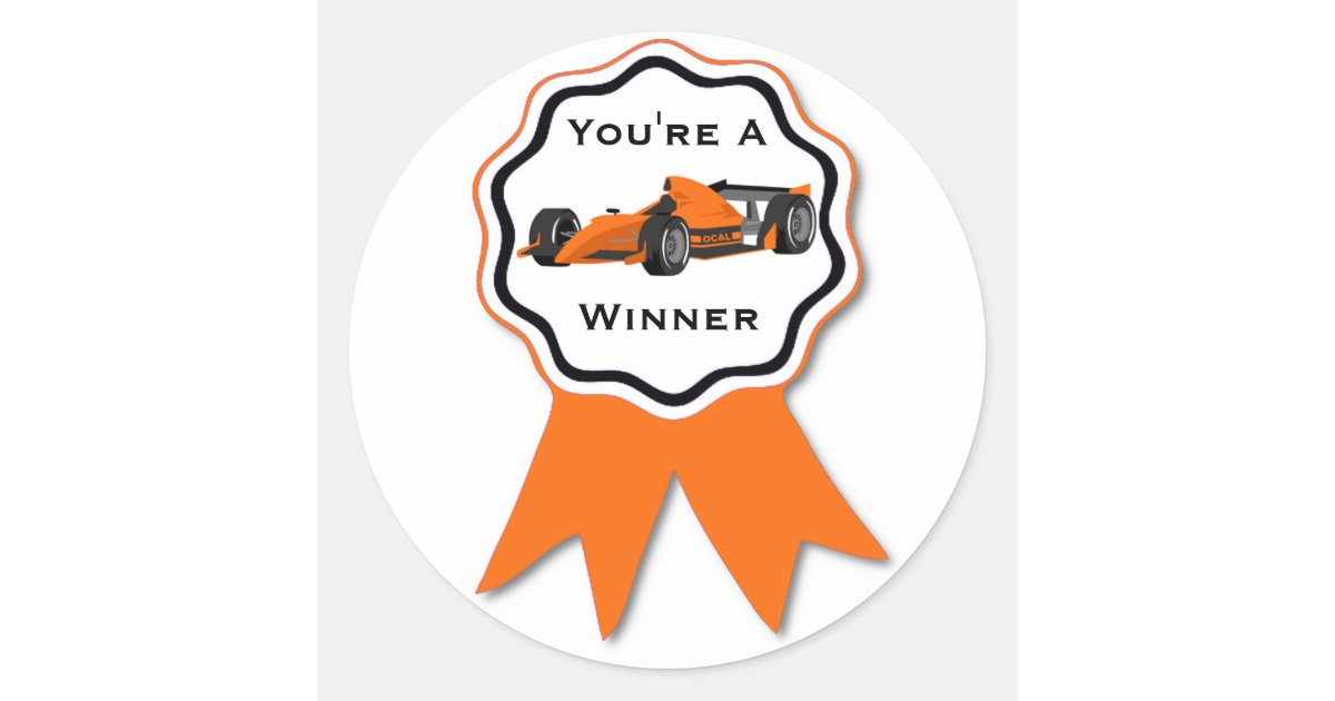 Race Car Orange Ribbon Sticker | Zazzle
