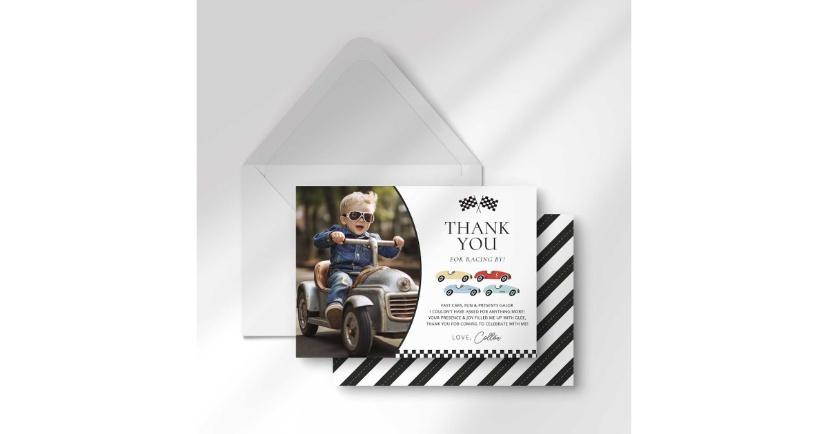 Race Car Photo Thank You Card | Zazzle