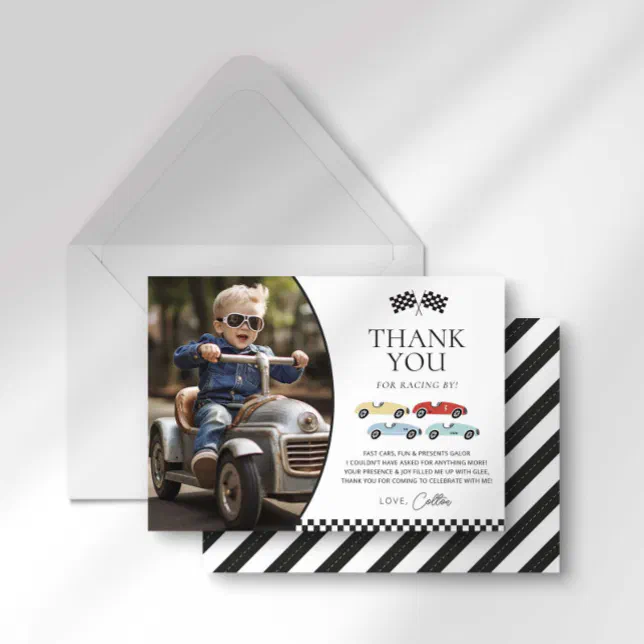 Race Car Photo Thank You Card | Zazzle