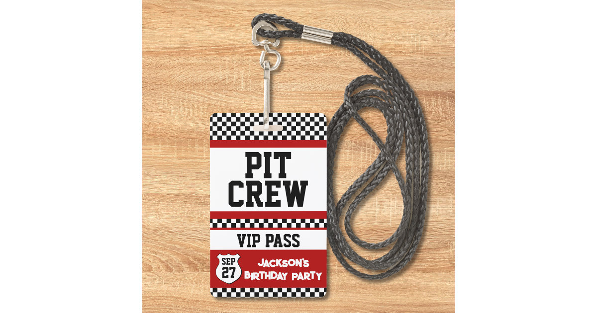 Race Car Pit Crew VIP Pass Kids Birthday Badge | Zazzle