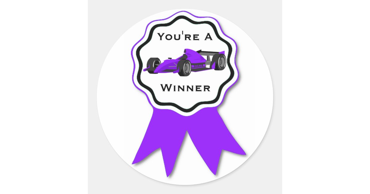 Race Car Purple Ribbon Sticker | Zazzle