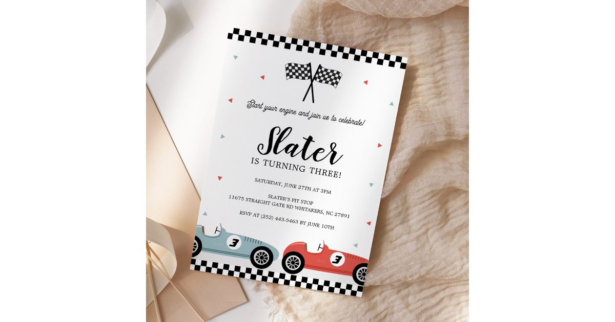 Race Car Racing Blue Red Birthday Invitation | Zazzle