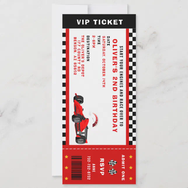 Race Car Racing Boy Birthday Party Ticket Invitation | Zazzle