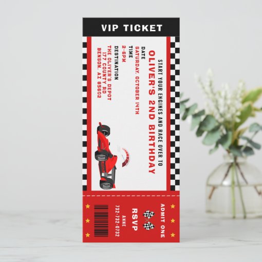 Race Car Racing Boy Birthday Party Ticket Invitation | Zazzle