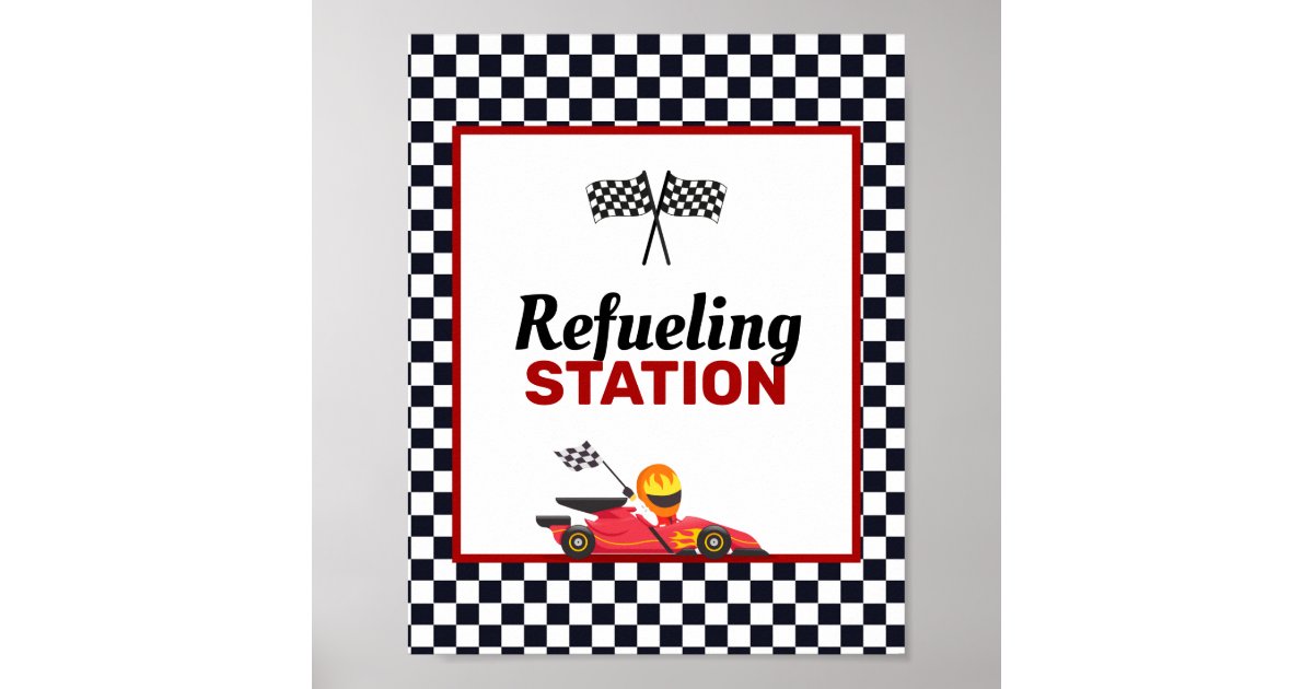 Race Car Racing Boy Birthday Refueling Station Poster | Zazzle