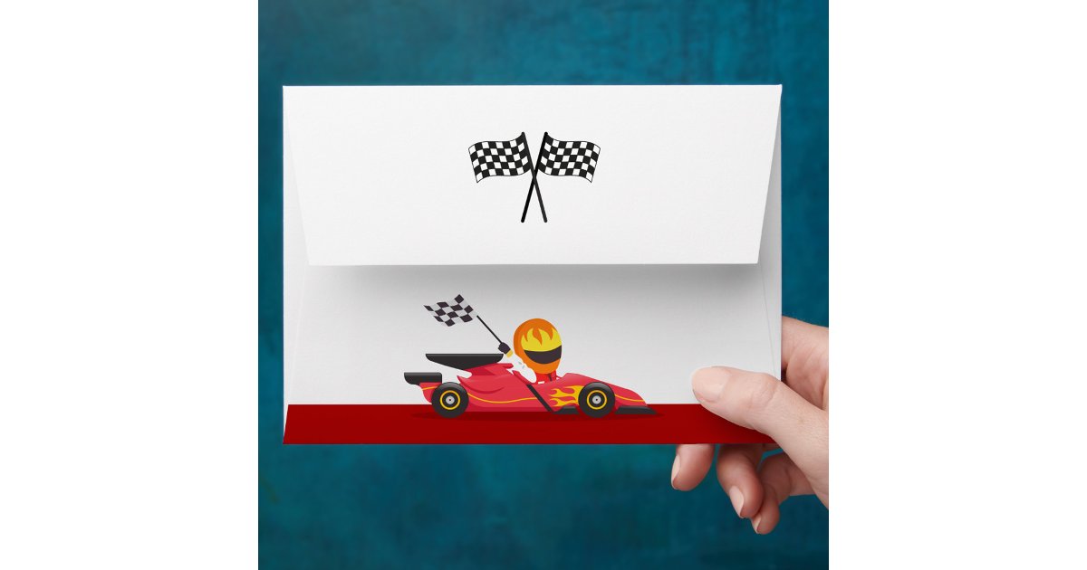 Race Car Racing Two Fast Boy Birthday Party Envelope | Zazzle