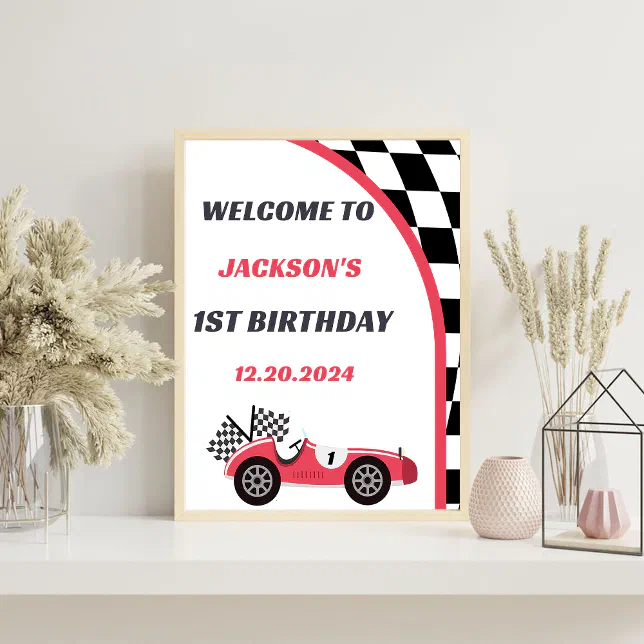 Race Car Red Birthday Party Welcome Sign | Zazzle
