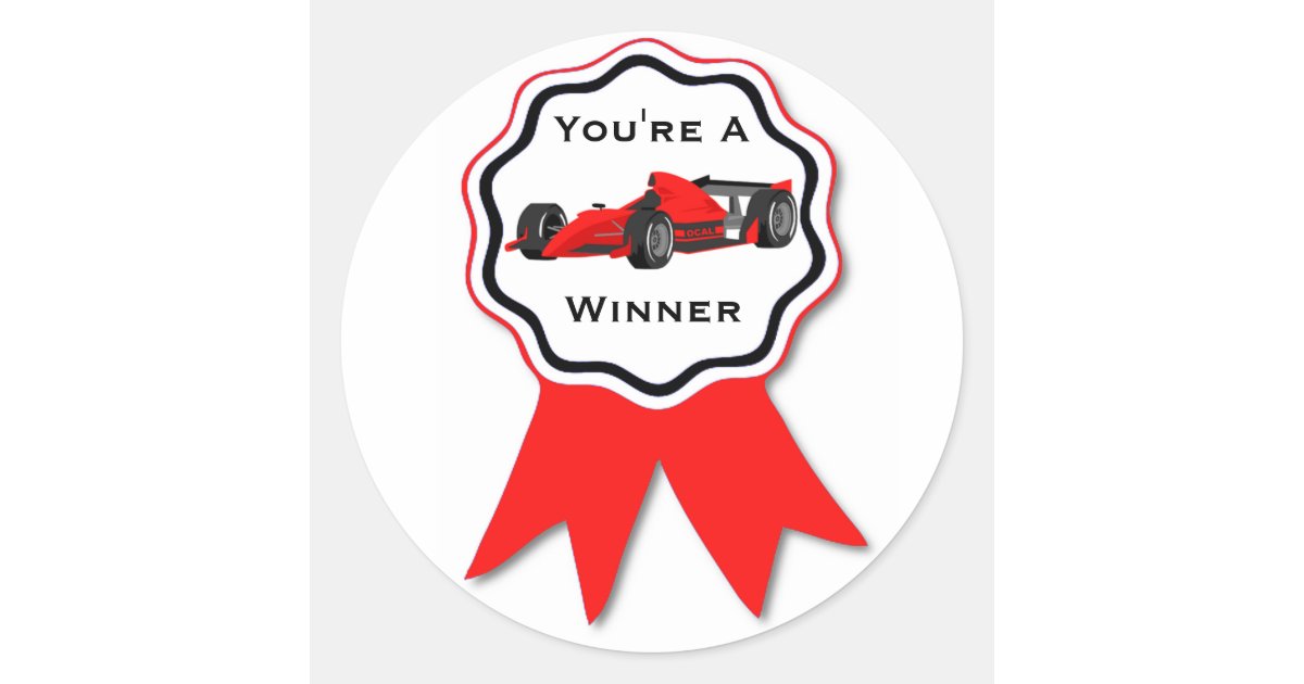 Race Car Red Ribbon Sticker | Zazzle