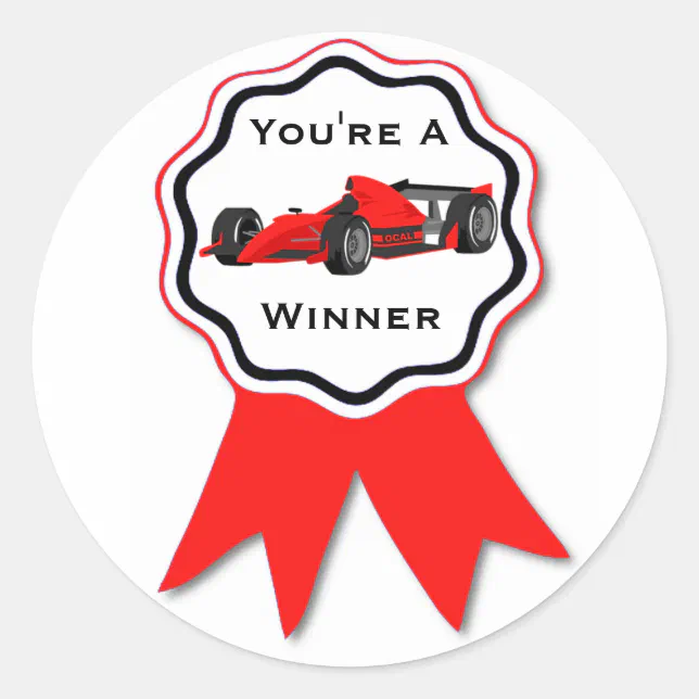 Race Car Red Ribbon Sticker | Zazzle