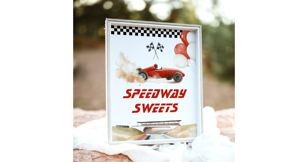 Race Car Red Speedway Sweets Birthday party Poster | Zazzle