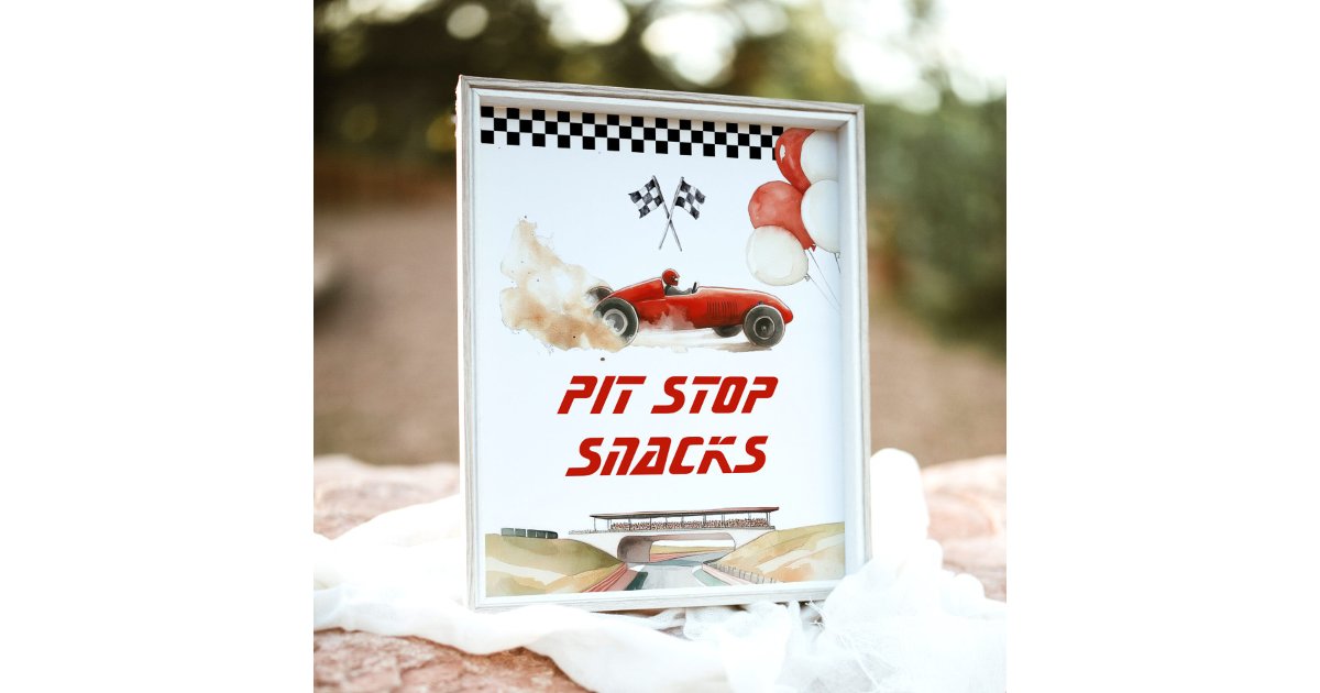 Race Car RedPit Stop Snacks Birthday party Poster | Zazzle