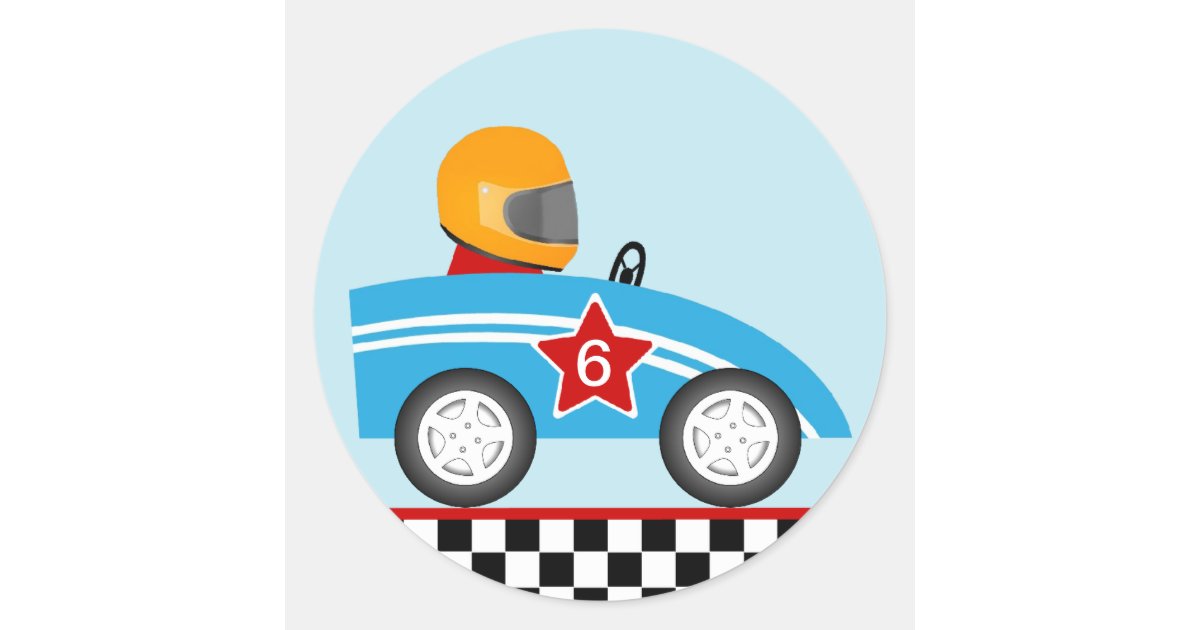 Race car round sticker customize | Zazzle