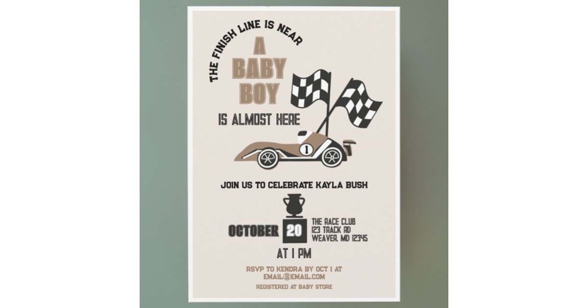 Race Car Sporty Boy Baby Shower Invitation | Zazzle