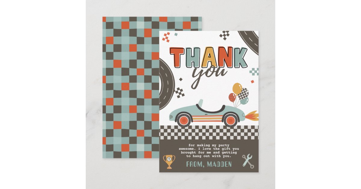 Race Car Thank You Card | Zazzle