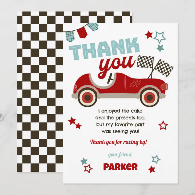 Race Car Themed Thank You Card | Zazzle