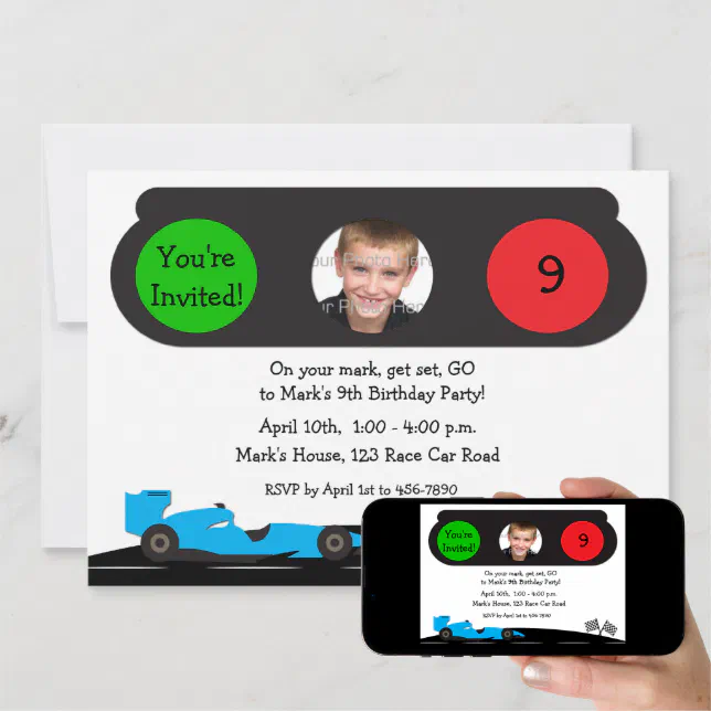 Race Car, Traffic Light Birthday Photo Invitation | Zazzle