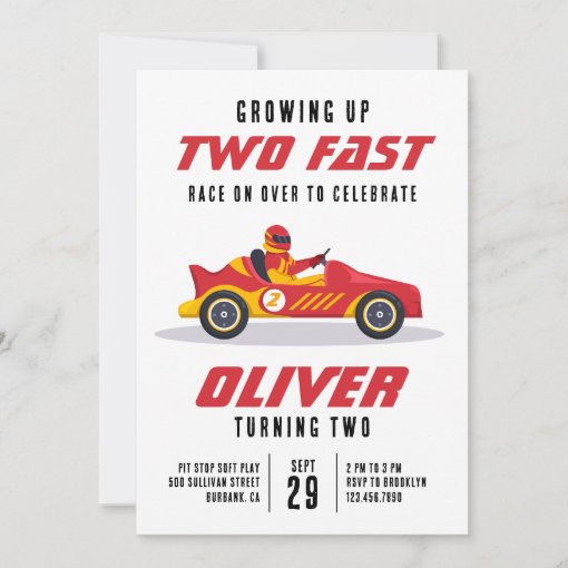 Race Car Two Fast 2nd Birthday Party Invitation | Zazzle Race Car Two Fast 2nd Birthday Party Invitation | Zazzle