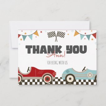 Race Car Two Fast Birthday Thank You Card | Zazzle