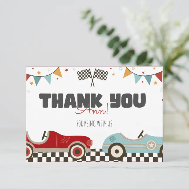 Race Car Two Fast Birthday Thank You Card | Zazzle