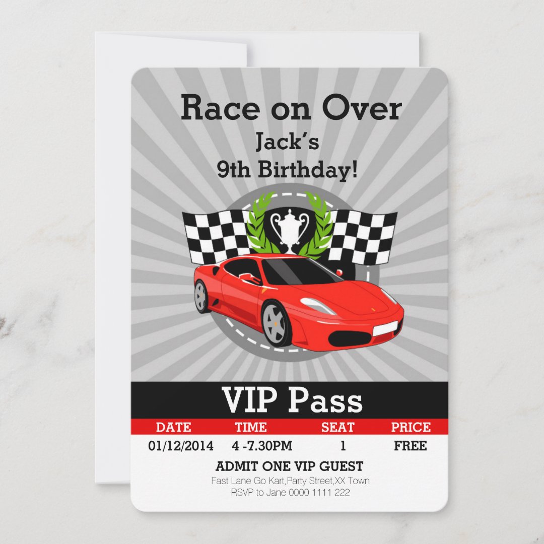 Race Car VIP Pass Birthday invitation! Invitation | Zazzle