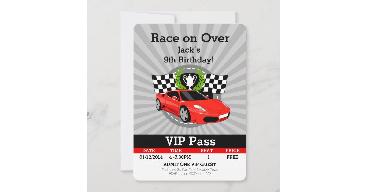 Race Car VIP Pass Birthday invitation! Invitation | Zazzle
