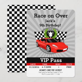 Race Car VIP Pass Birthday invitation! Invitation | Zazzle