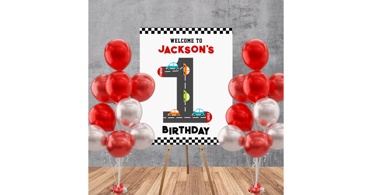 Race Cars First Birthday Kids Party Foam Board | Zazzle