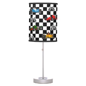 Race Cars Racing Flags and Checkered Pattern Table Lamp | Zazzle