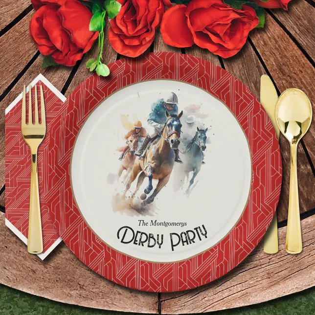 Race Horses Derby Party Red Paper Plates | Zazzle