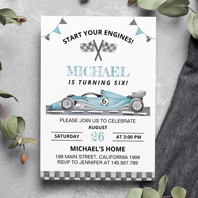 Race On Over Birthday Invitation Racing Car | Zazzle