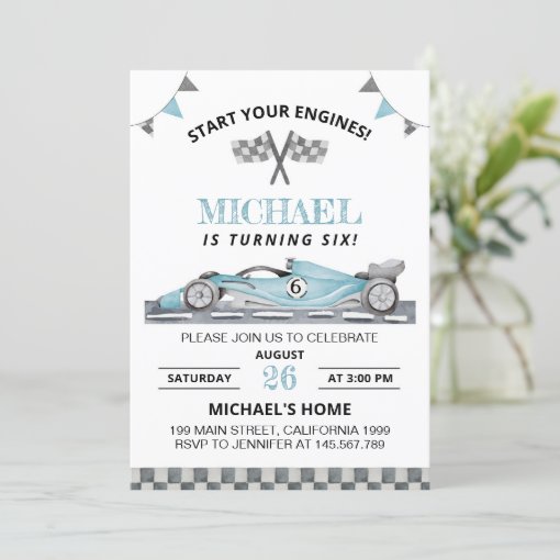 Race On Over Birthday Invitation Racing Car | Zazzle