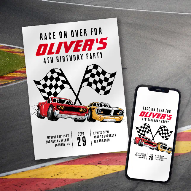 Race on Over Cars Birthday Party Invitation | Zazzle