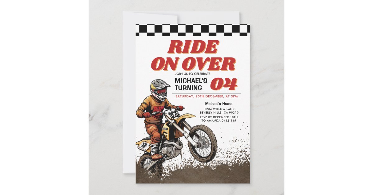 Race On Over Kid's Dirt Motorcross Birthday Party Invitation | Zazzle