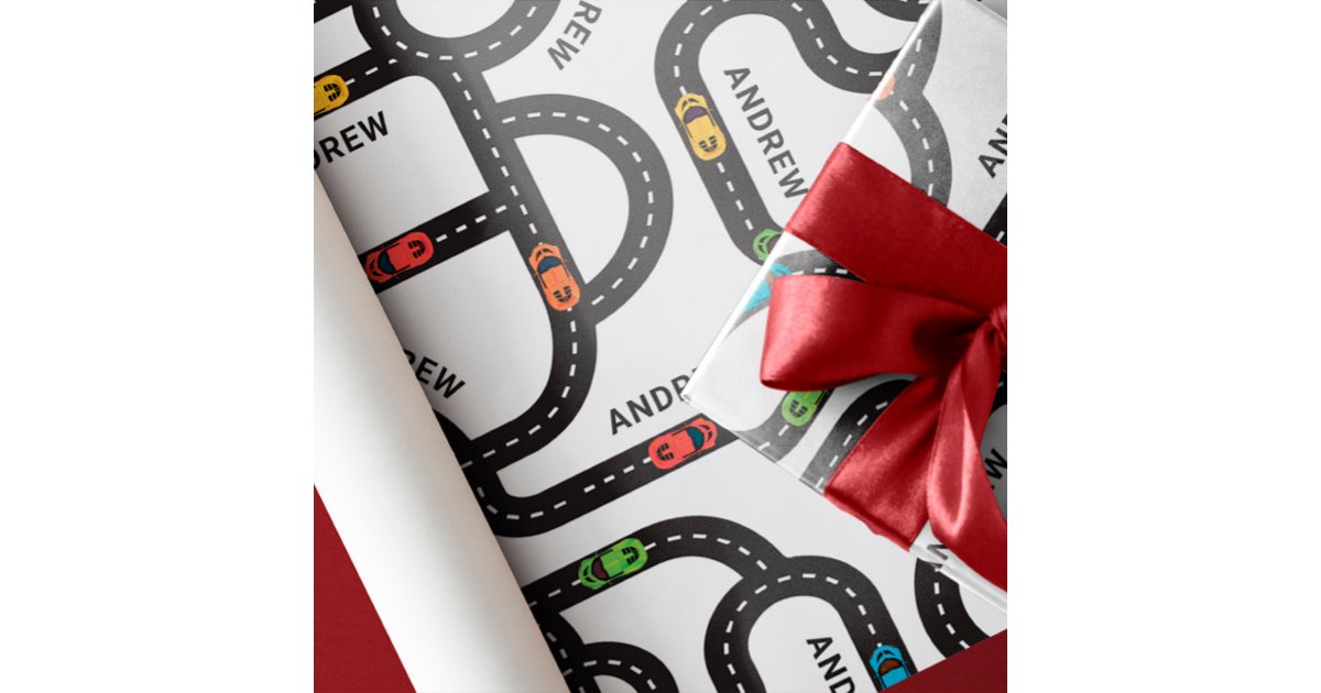 Race Track Boys Birthday White Wrapping Paper | Zazzle