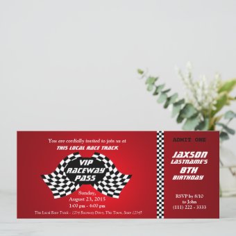 Race Track Pass Birthday Ticket Invitation | Zazzle
