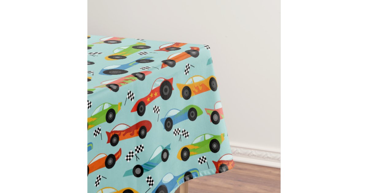 Racecar pattern car birthday party tablecloth | Zazzle