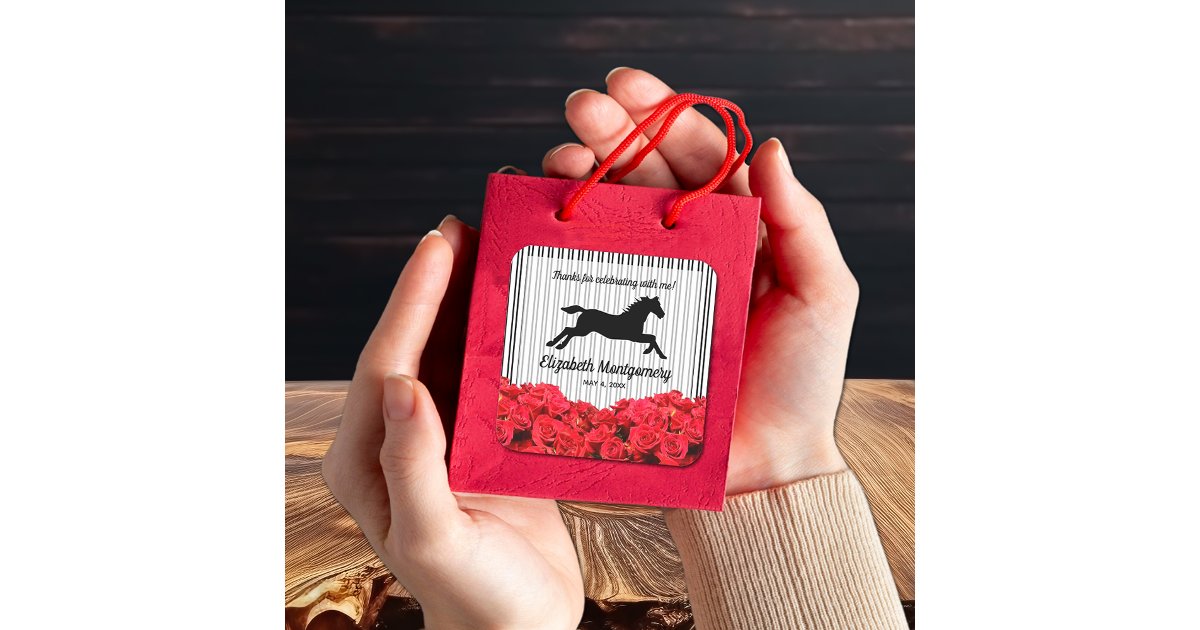 Racehorse and Red Roses Derby Bridal Shower Square Sticker | Zazzle