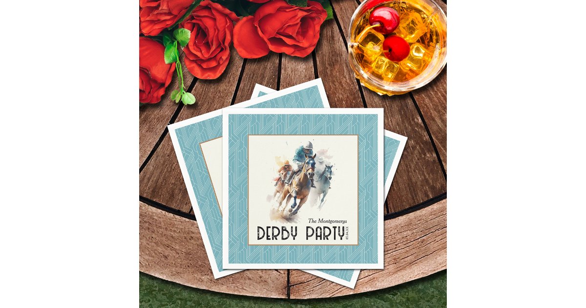 Racehorses Derby Party Aqua Napkins | Zazzle