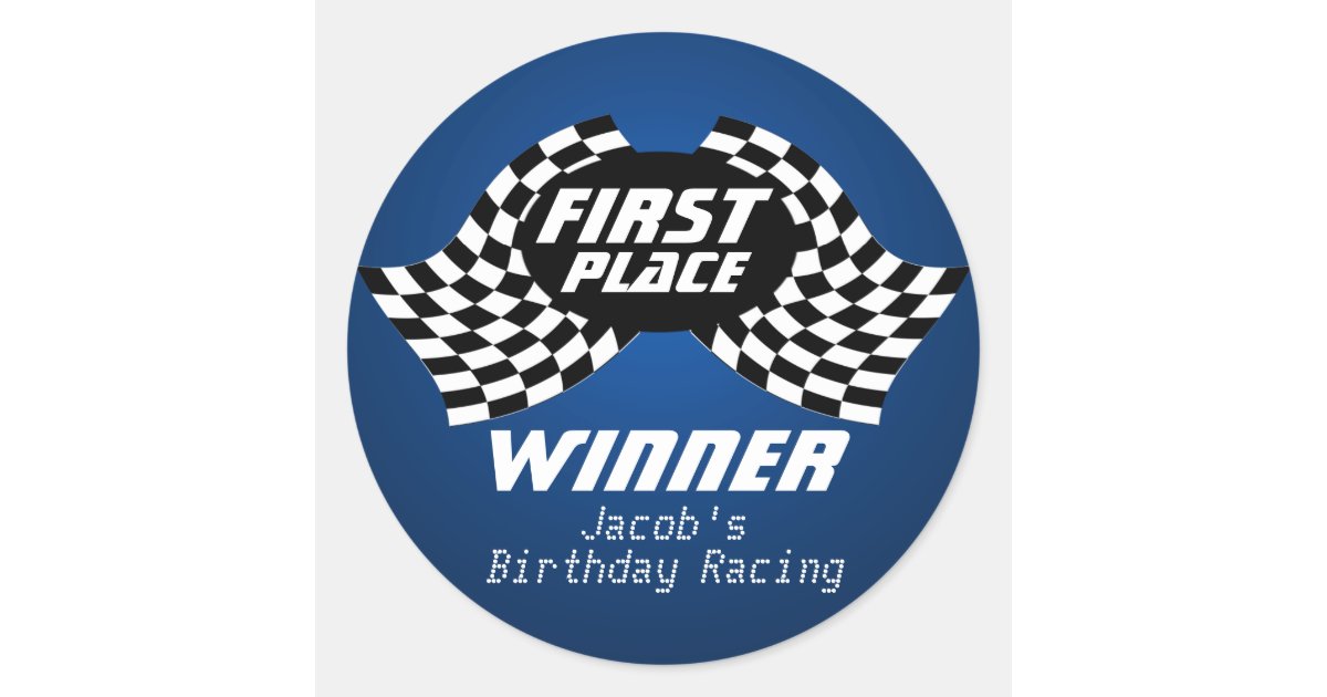 Racing Birthday Checkered Flags 1st Place Classic Round Sticker | Zazzle