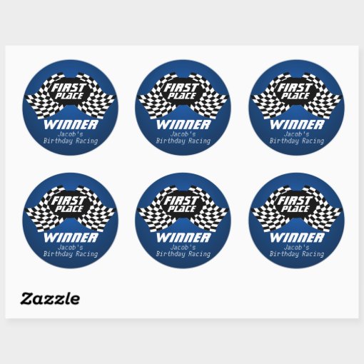 Racing Birthday Checkered Flags 1st Place Classic Round Sticker | Zazzle