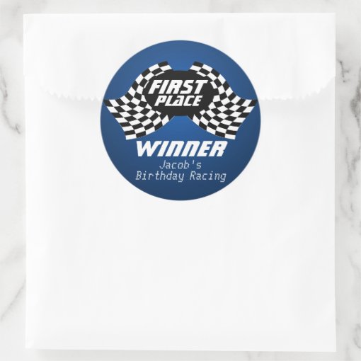 Racing Birthday Checkered Flags 1st Place Classic Round Sticker | Zazzle