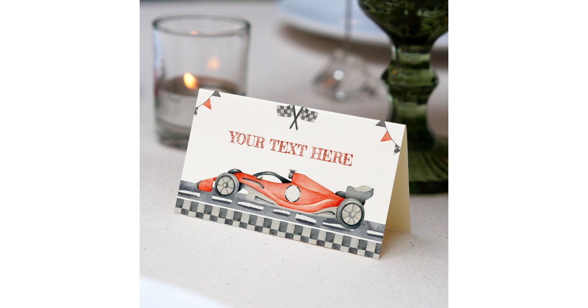 Racing Car 1st Birthday Tent Place Card | Zazzle