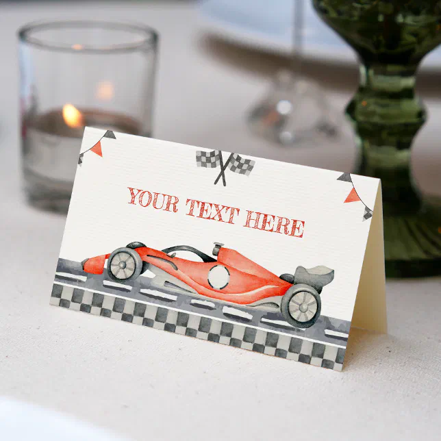 Racing Car 1st Birthday Tent Place Card | Zazzle