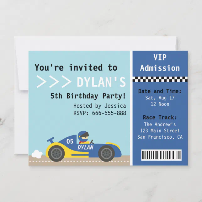 Racing Car, Birthday Party, Boys Admission Ticket Invitation | Zazzle