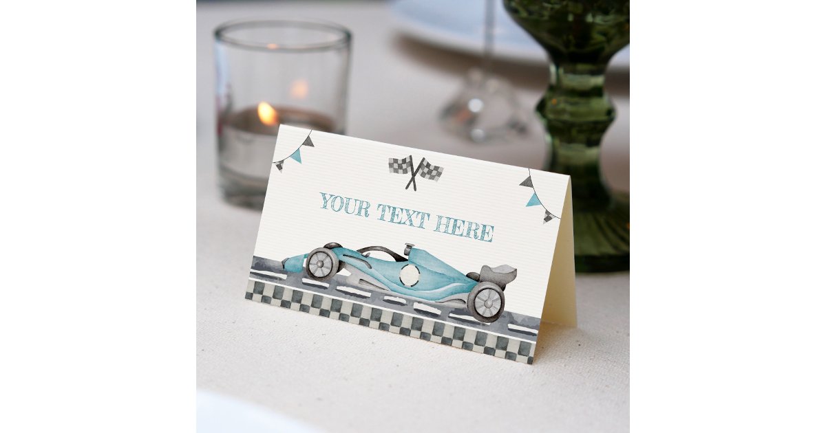 Racing Car Birthday Tent Place Card | Zazzle