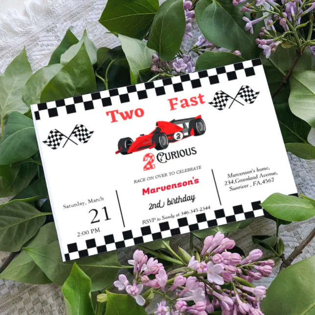 Racing car bithday boy growing up two fast invitation | Zazzle