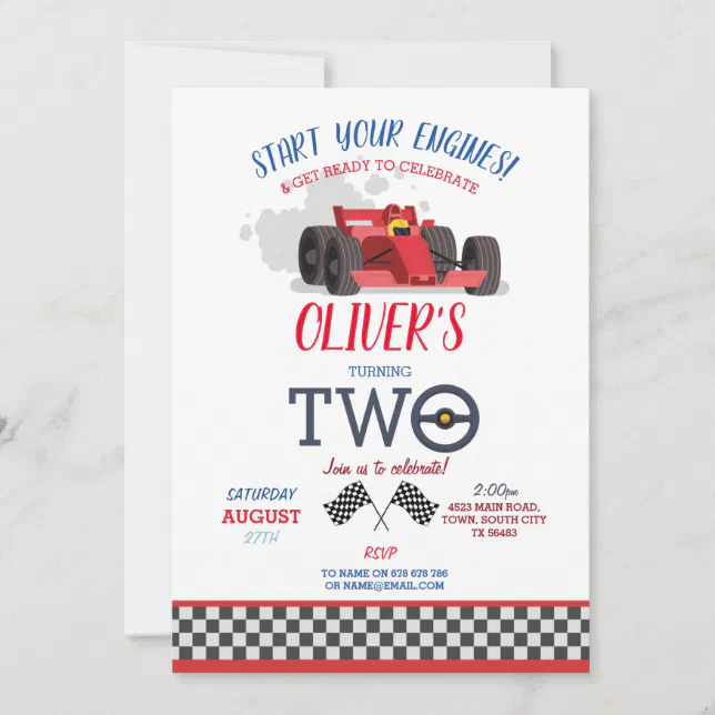 Racing Car Driver Two Trip Track 2d Birthday Invitation | Zazzle