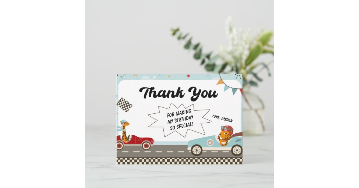 Racing Car Engine Birthday Thank You Card | Zazzle
