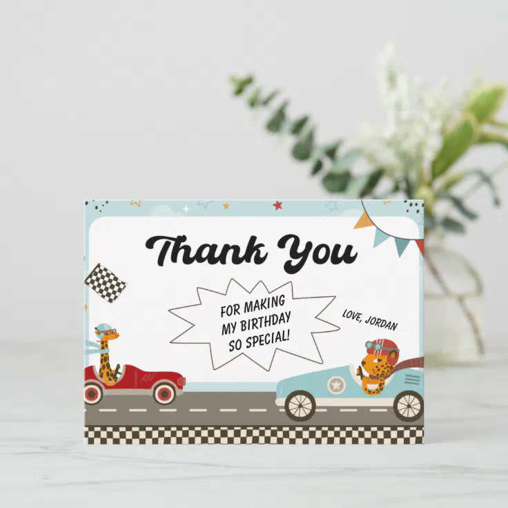 Racing Car Engine Birthday Thank You Card | Zazzle