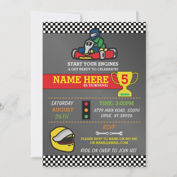 Racing Car Go Karting Kart Birthday Party Invite | Zazzle